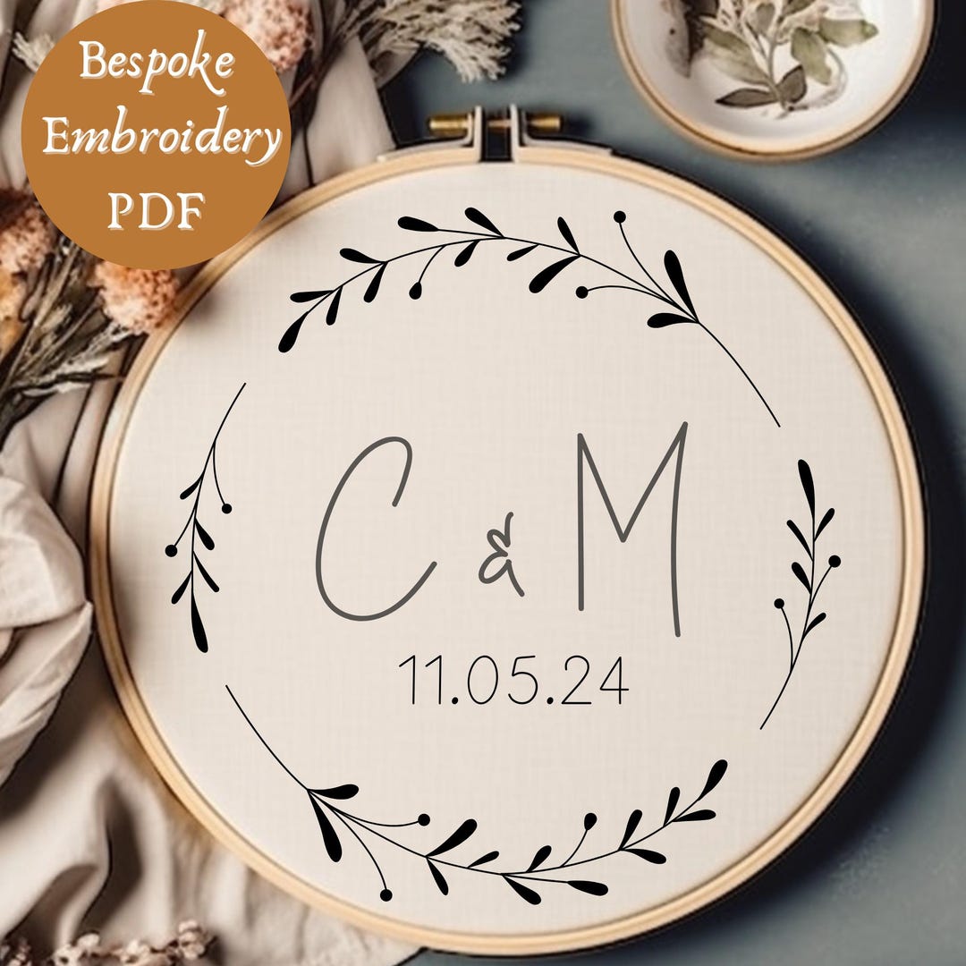 Custom Wedding Initials Hand Embroidery Pattern - Personalized Couples ...