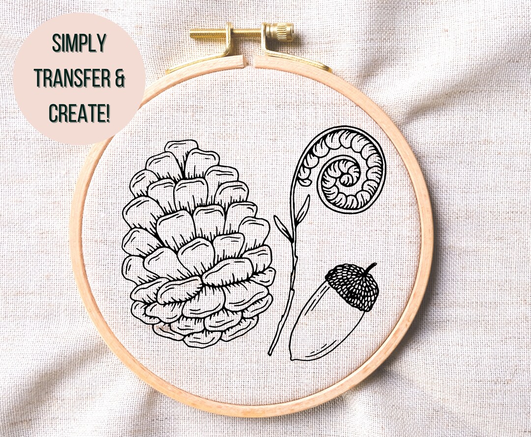 Woodland Nature Hand Embroidery PDF Pine Cone Embroidery Pattern Fall ...