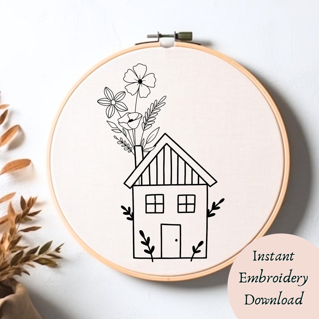 Tiny House Hand Embroidery Pattern Printable Cottage Hand Embroidery ...