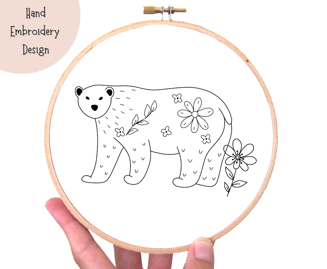 Floral Animal Hand Embroidery Pattern Bear Printable Embroidery PDF ...