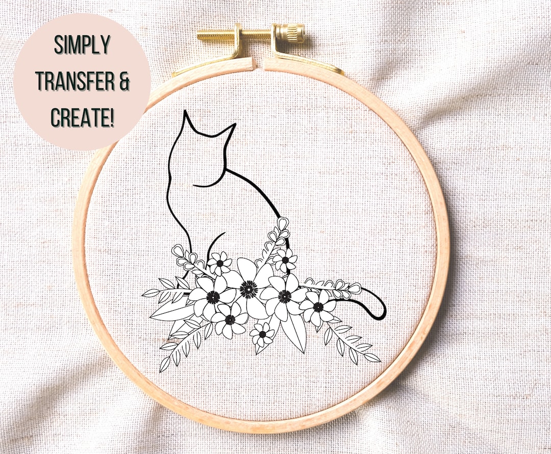 Cat Floral Hand Embroidery Pattern Cat Silhouette Embroidery PDF Cat ...