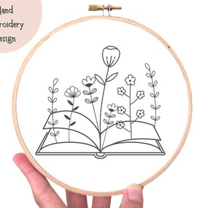 Minimalist Open Book Hand Embroidery Pattern Simple Book Embroidery PDF ...