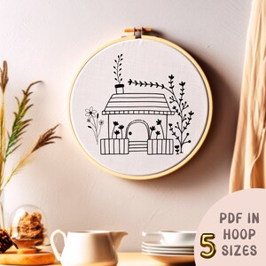 Tiny House Hand Embroidery Pattern Floral House Embroidery PDF ...