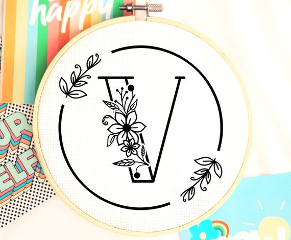 Letter V Hand Embroidery Monogram Letter V Hand Embroidery - Etsy