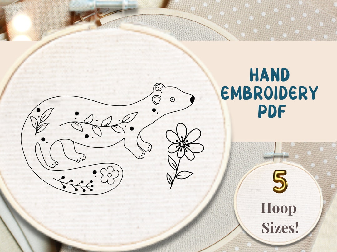 Floral Weasel Hand Embroidery Pattern Modern Weasel Hand Embroidery PDF ...