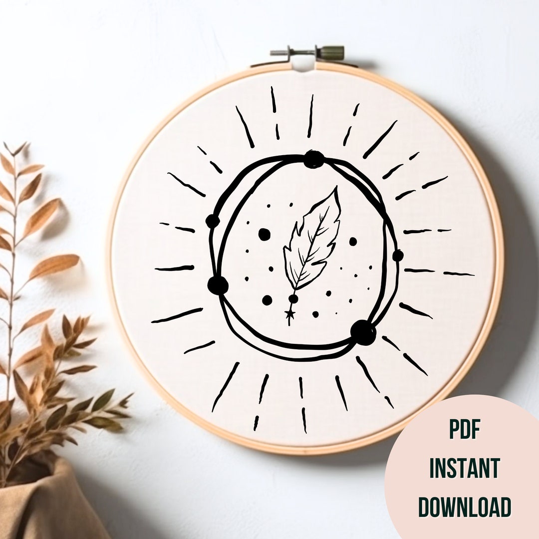 Celestial Feather Hand Embroidery Pattern~ Mystical Feather Hand ...