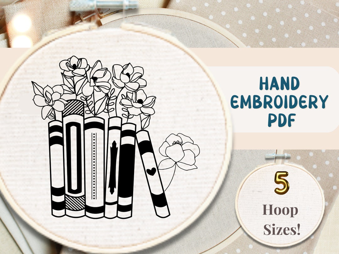 Book Hand Embroidery Pattern Floral Book Embroidery Design Open Book ...