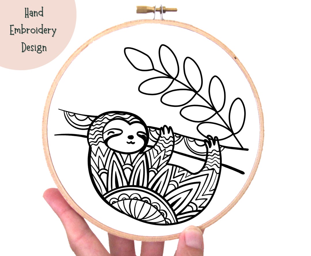 Modern Animal Hand Embroidery Pattern Sloth Printable Embroidery PDF ...