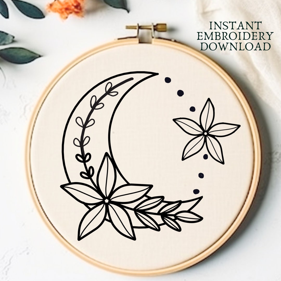 Flower Moon Hand Embroidery Pattern PDF Star Flower Hand Embroidery ...