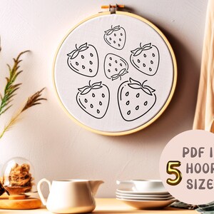 Strawberries Embroidery Pattern PDF Download, Cute Strawberry Decor DIY ...