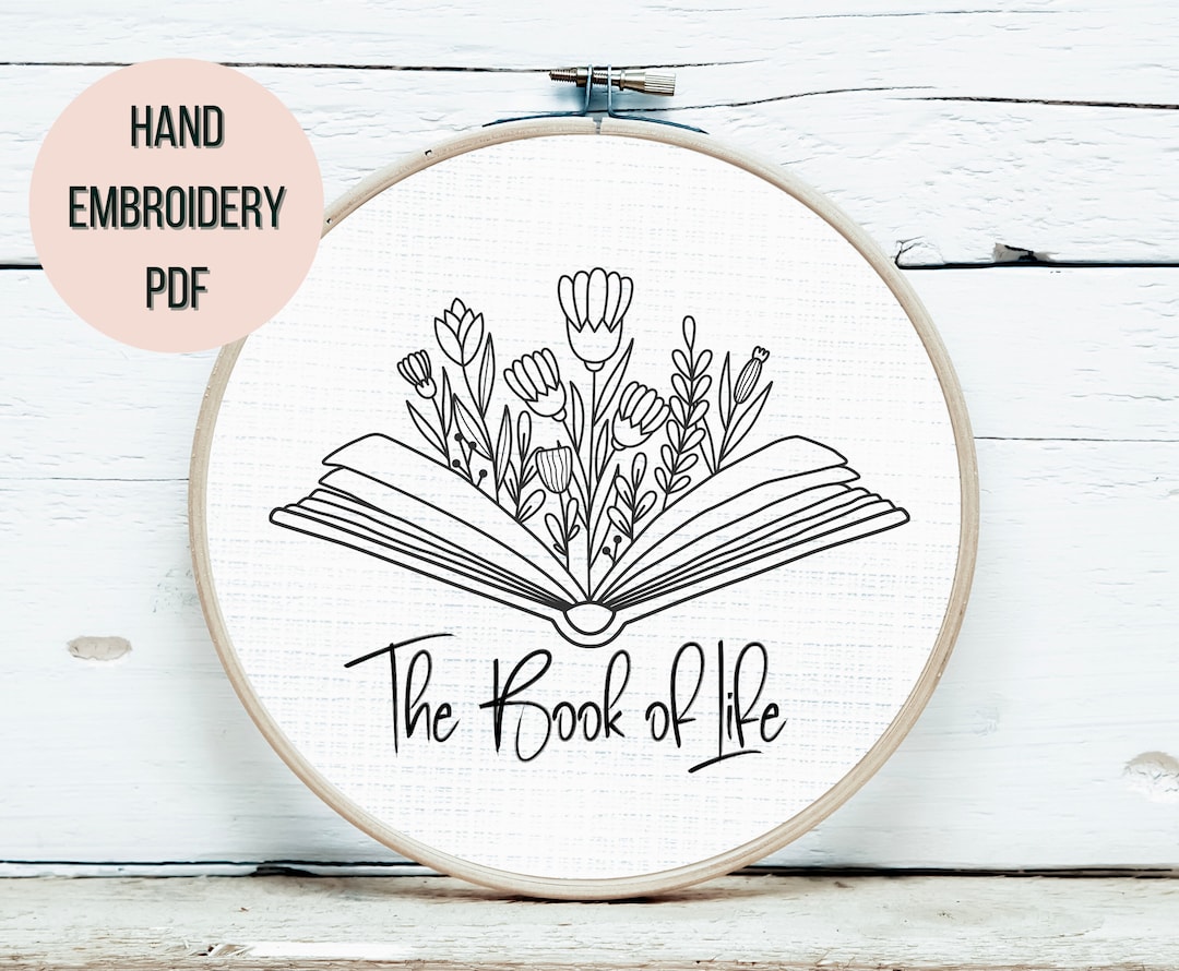 Book Hand Embroidery Pattern - Floral Book Embroidery Design - PDF Hand ...