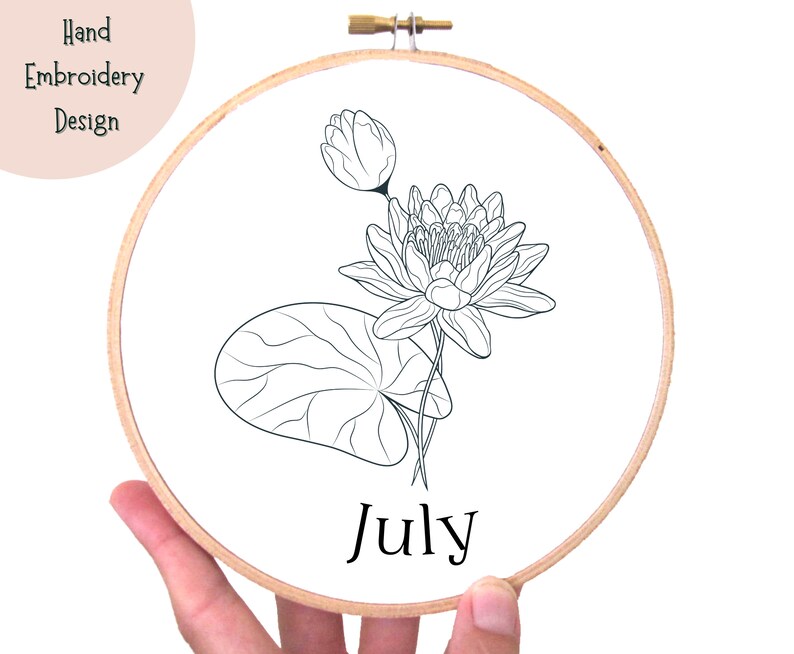 Water Lily Hand Embroidery Pattern July Birth Flower - Etsy