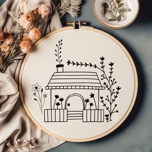 Tiny House Hand Embroidery Pattern Floral House Embroidery PDF ...