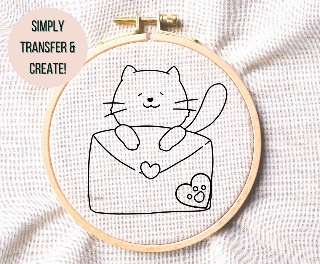 Cute Cat Hand Embroidery PDF Cat Hand Embroidery Template Cat Hoop Art ...