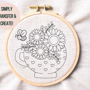 Floral Teacup Hand Embroidery Pattern Flower Cup Easy Embroidery PDF ...