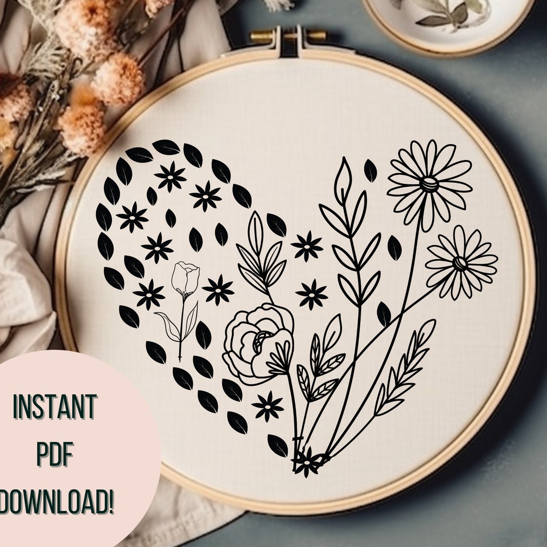 Wildflower Heart Hand Embroidery Pattern Wild Flower Embroidery ...