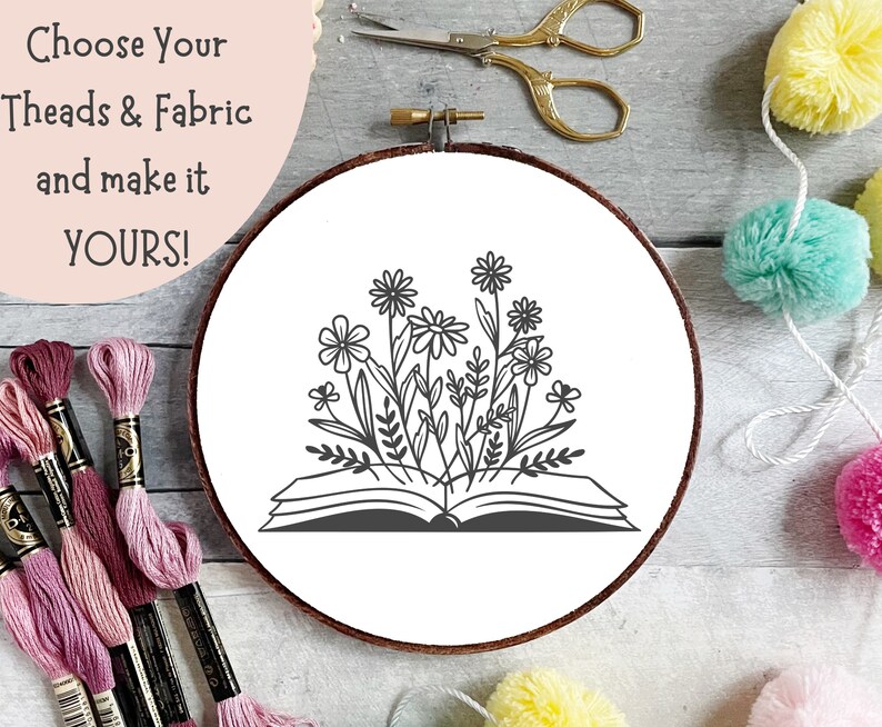 Book Hand Embroidery Pattern Floral Book Embroidery Design - Etsy