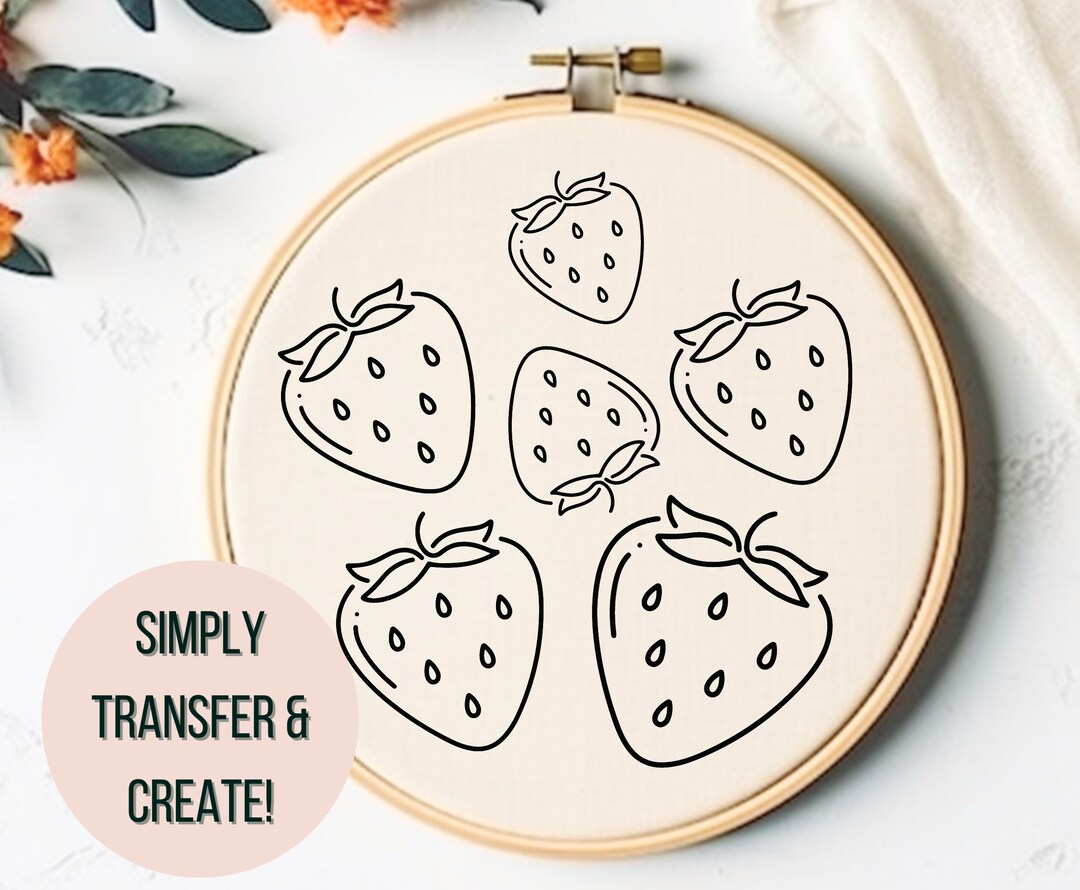 Strawberries Embroidery Pattern PDF Download, Cute Strawberry Decor DIY ...
