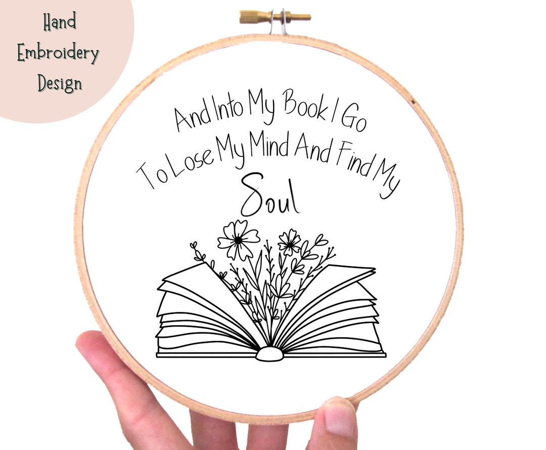 Book Quote Hand Embroidery Pattern - Floral Book Embroidery PDF -into ...