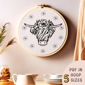 Highland Cow Hand Embroidery Pattern Floral Cow Printable Embroidery ...