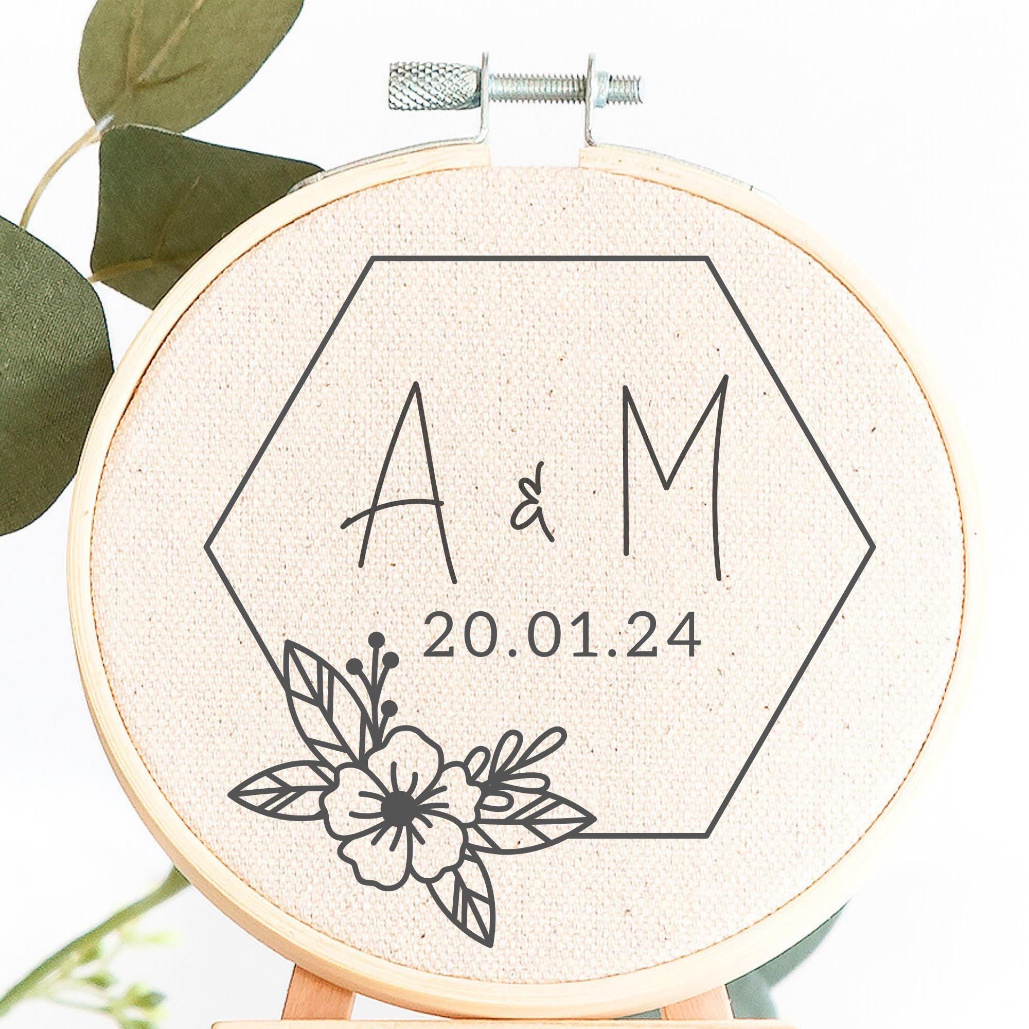 Custom Wedding Initials Hand Embroidery Pattern - Personalized Couples ...