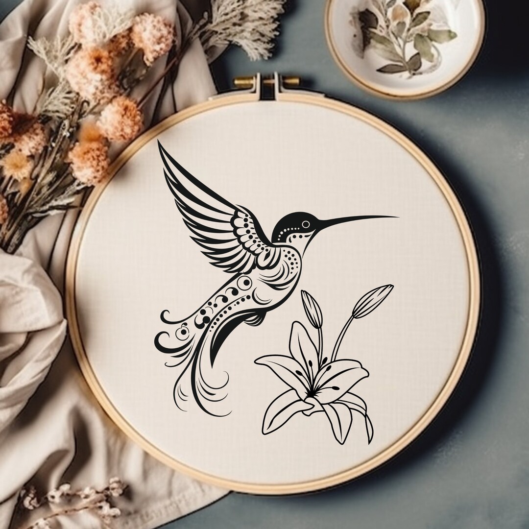 Zen Humming Bird Hand Embroidery Pattern Floral Humming Bird - Etsy
