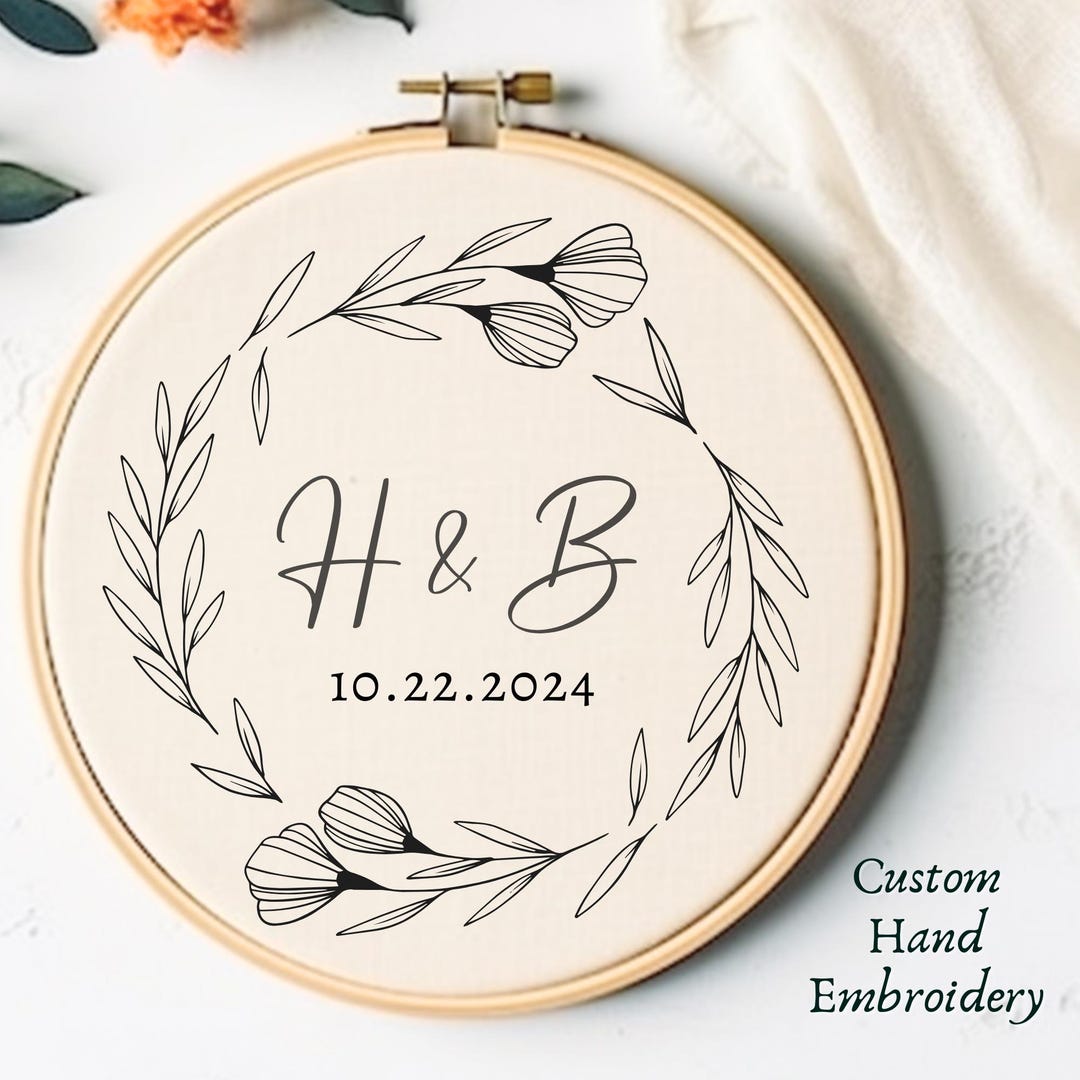 Custom Wedding Initials Hand Embroidery Pattern - Personalized Couples ...
