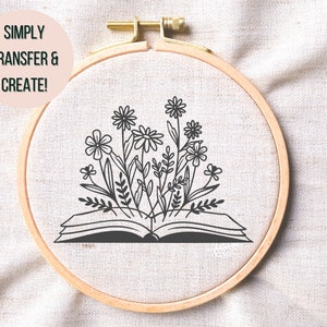 Book Hand Embroidery Pattern - Floral Book Embroidery Design - Doodle ...