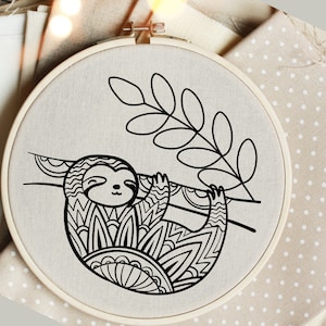 Modern Animal Hand Embroidery Pattern Sloth Printable Embroidery PDF ...