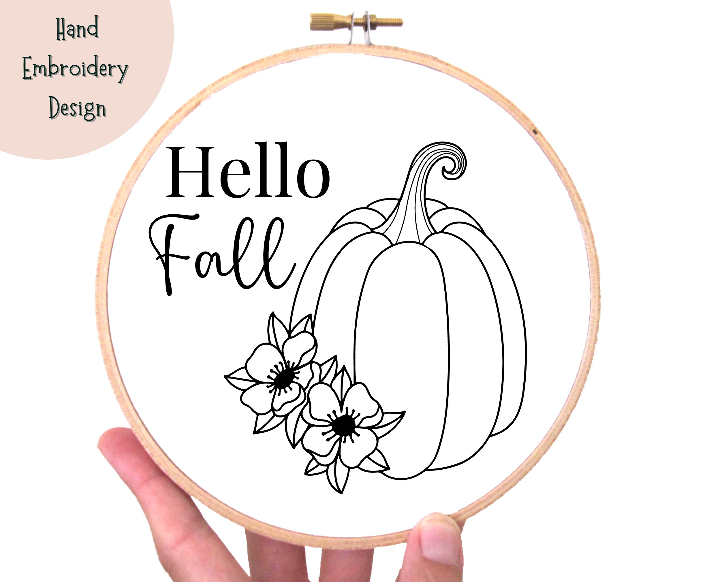 Hello Fall Hand Embroidery PDF - Floral Pumpkin Embroidery Pattern ...