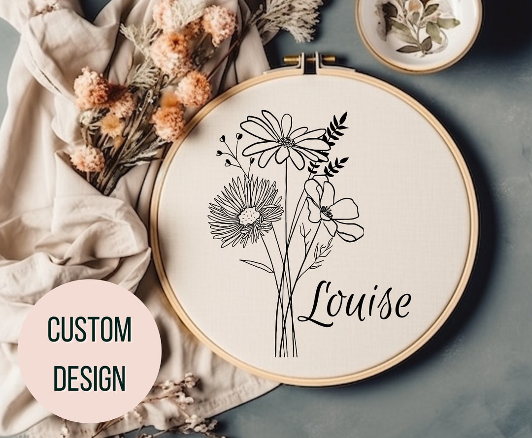 Custom Name Hand Embroidery Pattern Personalized Bunch of Flowers ...