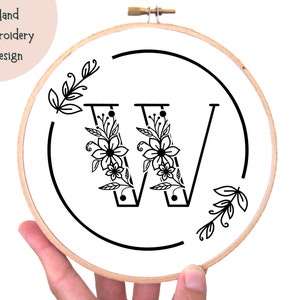 Letter W Hand Embroidery Monogram - Letter W Hand Embroidery Letter ...