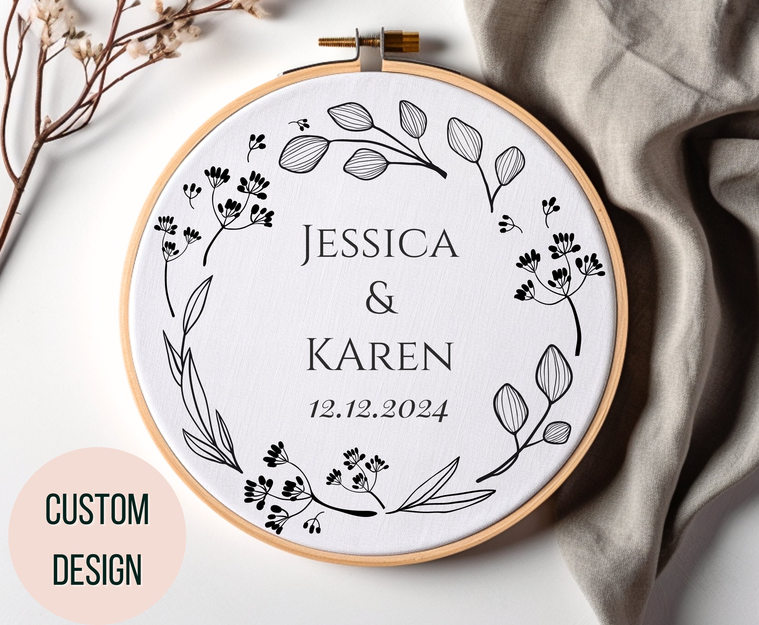 Custom Wedding Names Hand Embroidery Pattern Personalized Wedding ...