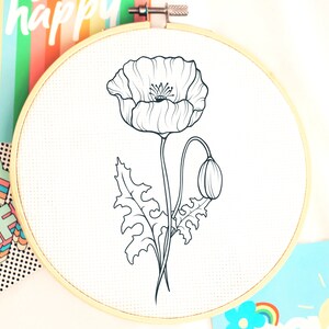 Poppy Hand Embroidery Pattern - August Birth Flower Embroidery Pattern ...