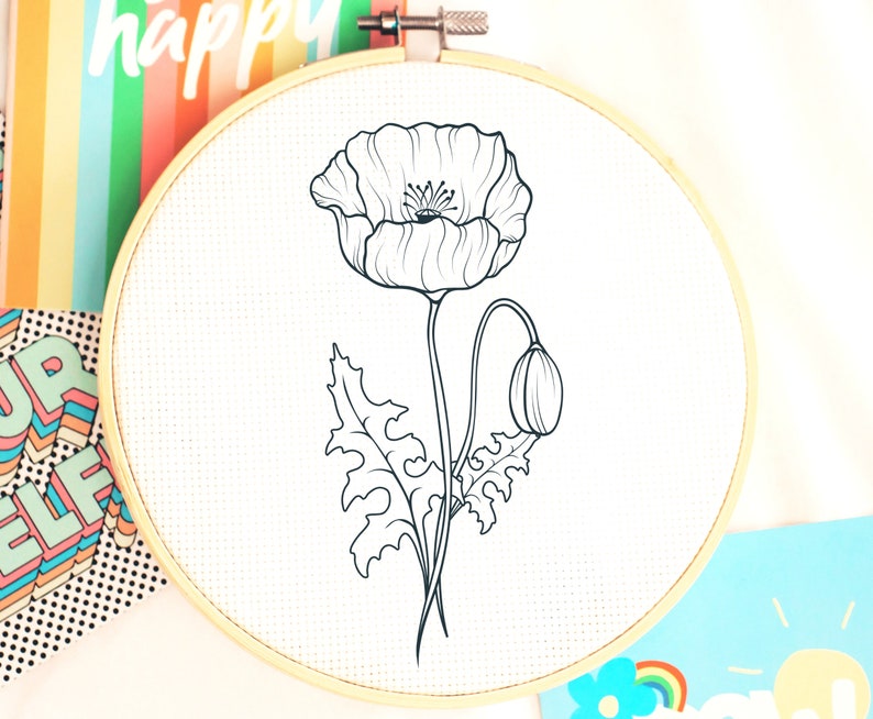Poppy Hand Embroidery Pattern - August Birth Flower Embroidery Pattern ...