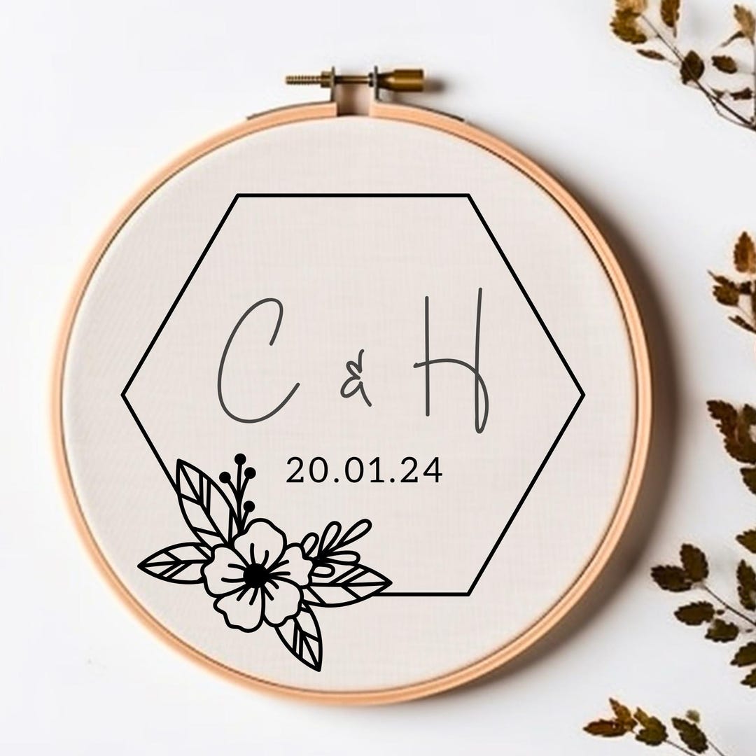 Custom Wedding Initials Hand Embroidery Pattern Personalized Couples ...