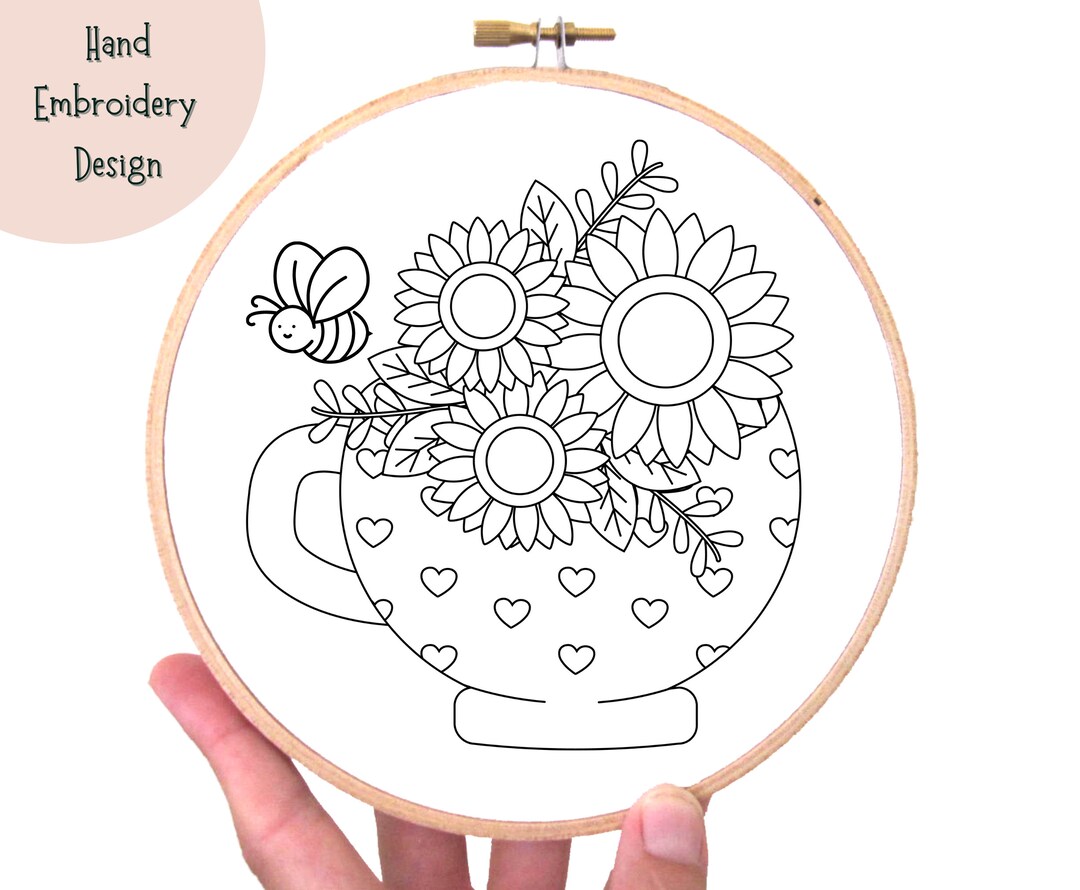 Floral Teacup Hand Embroidery Pattern Flower Cup Easy Embroidery PDF ...