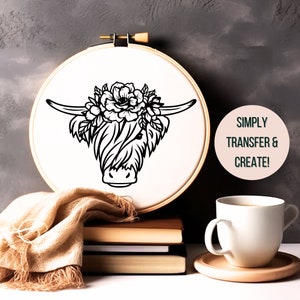 Highland Cow Hand Embroidery Pattern Floral Cow Printable Embroidery ...