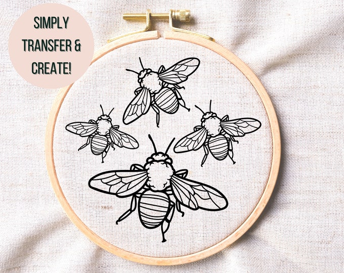 Bee: Hand Embroidery Pattern. Thread Painting Tutorial. PDF Digital ...
