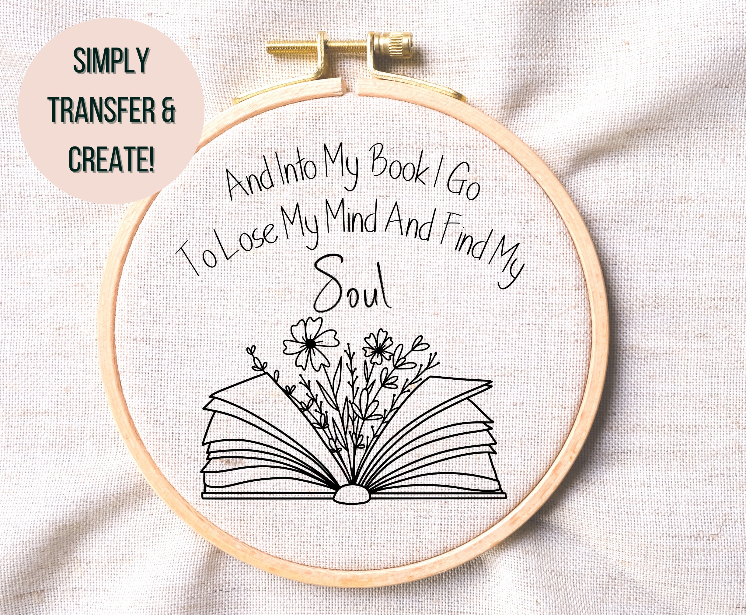Book Quote Hand Embroidery Pattern - Floral Book Embroidery PDF -into ...