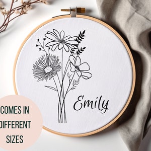 Custom Name Hand Embroidery Pattern Personalized Bunch of Flowers ...