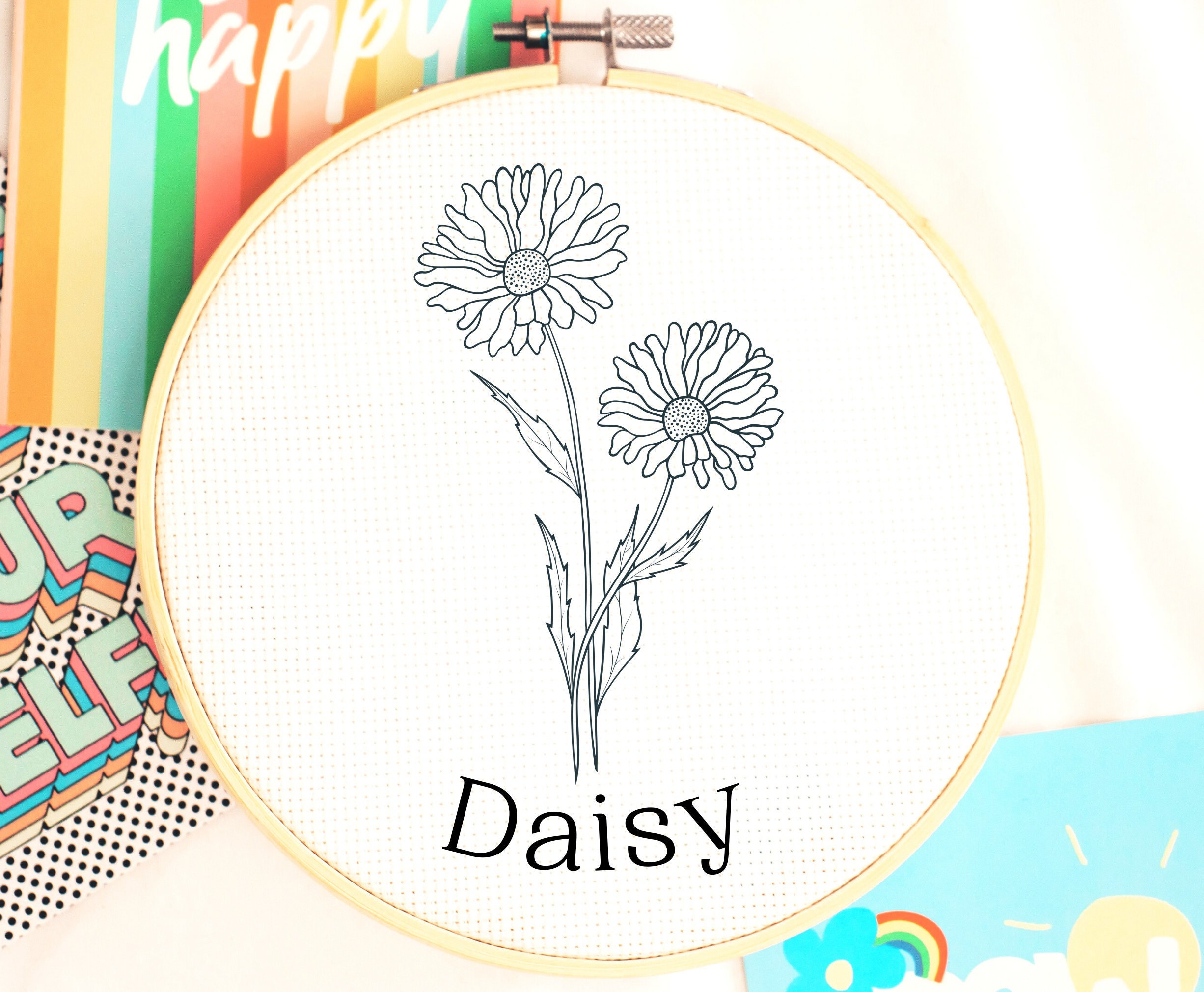 Daisy Hand Embroidery Pattern April Birth Flower Embroidery - Etsy