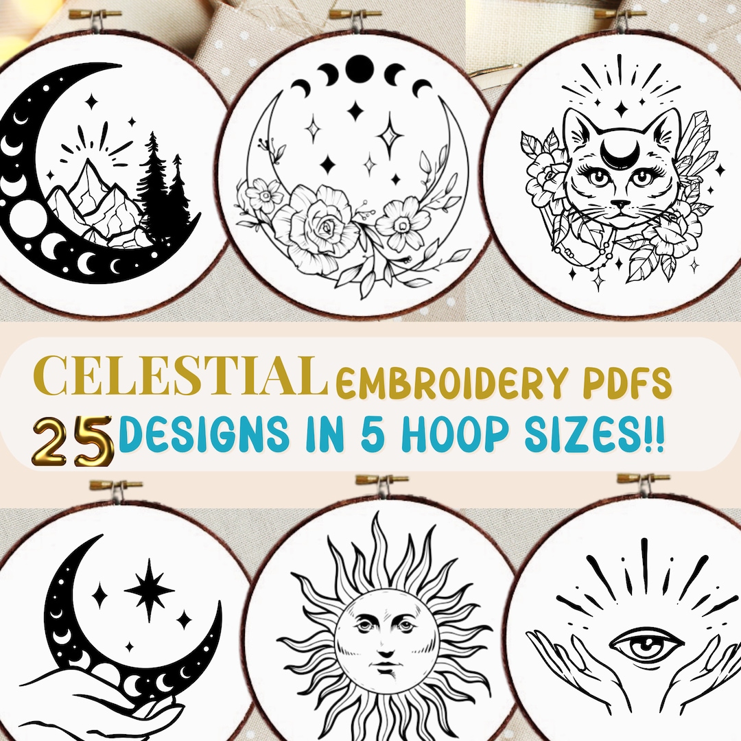 Set of 25 Celestial Hand Embroidery Designs - Celestial Hand Embroidery ...