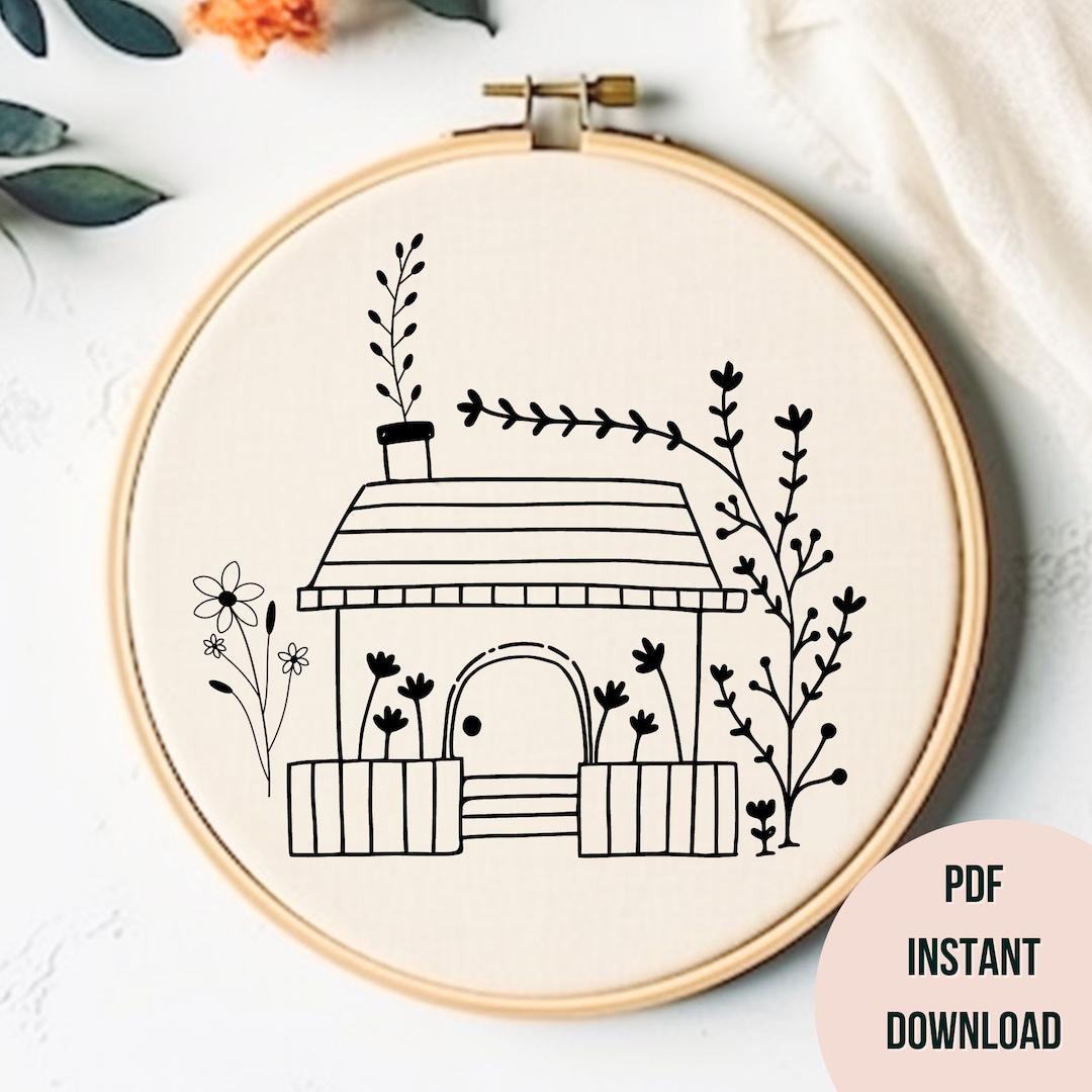 Tiny House Hand Embroidery Pattern Floral House Embroidery PDF ...