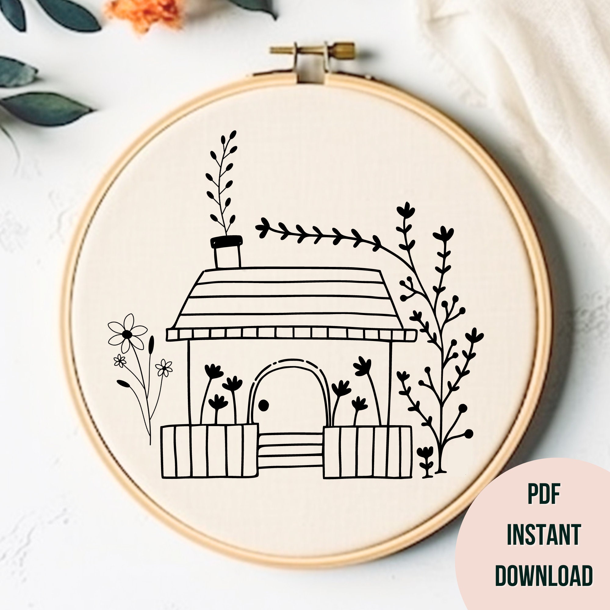 Tiny House Hand Embroidery Pattern Floral House Embroidery PDF ...