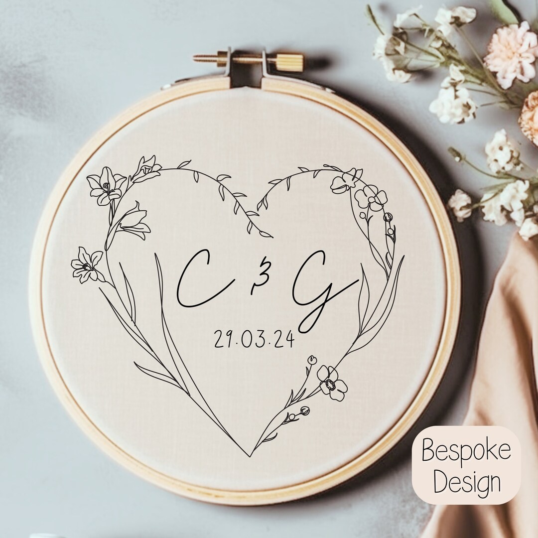 Custom Wedding Initials Hand Embroidery Pattern - Personalized Couples ...