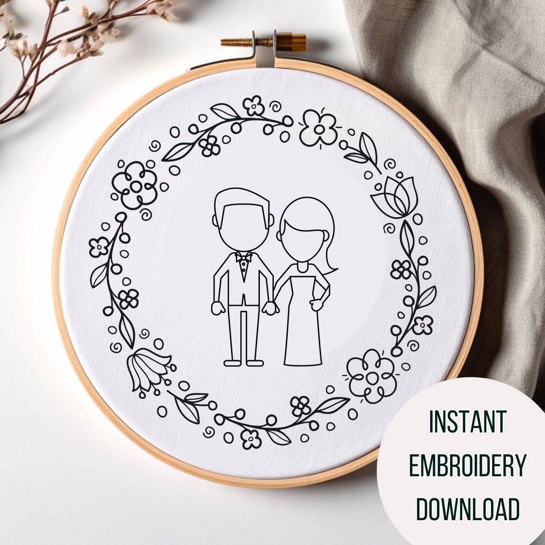 Cute Bride and Groom Wedding Hand Embroidery Pattern - Cute Wedding ...