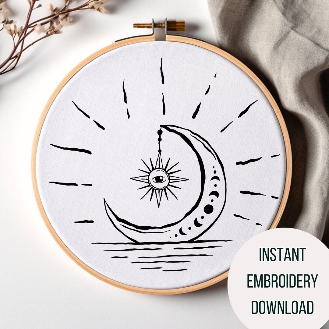 Hand Embroidery Ocean Embroidery Pattern PDF Moon Hand Embroidery ...