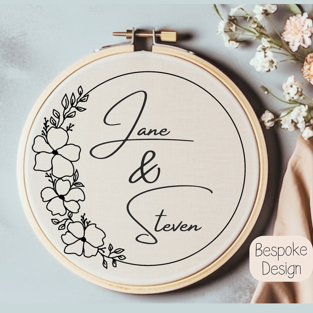 Custom Wedding Names Hand Embroidery Pattern - Personalized Wedding ...
