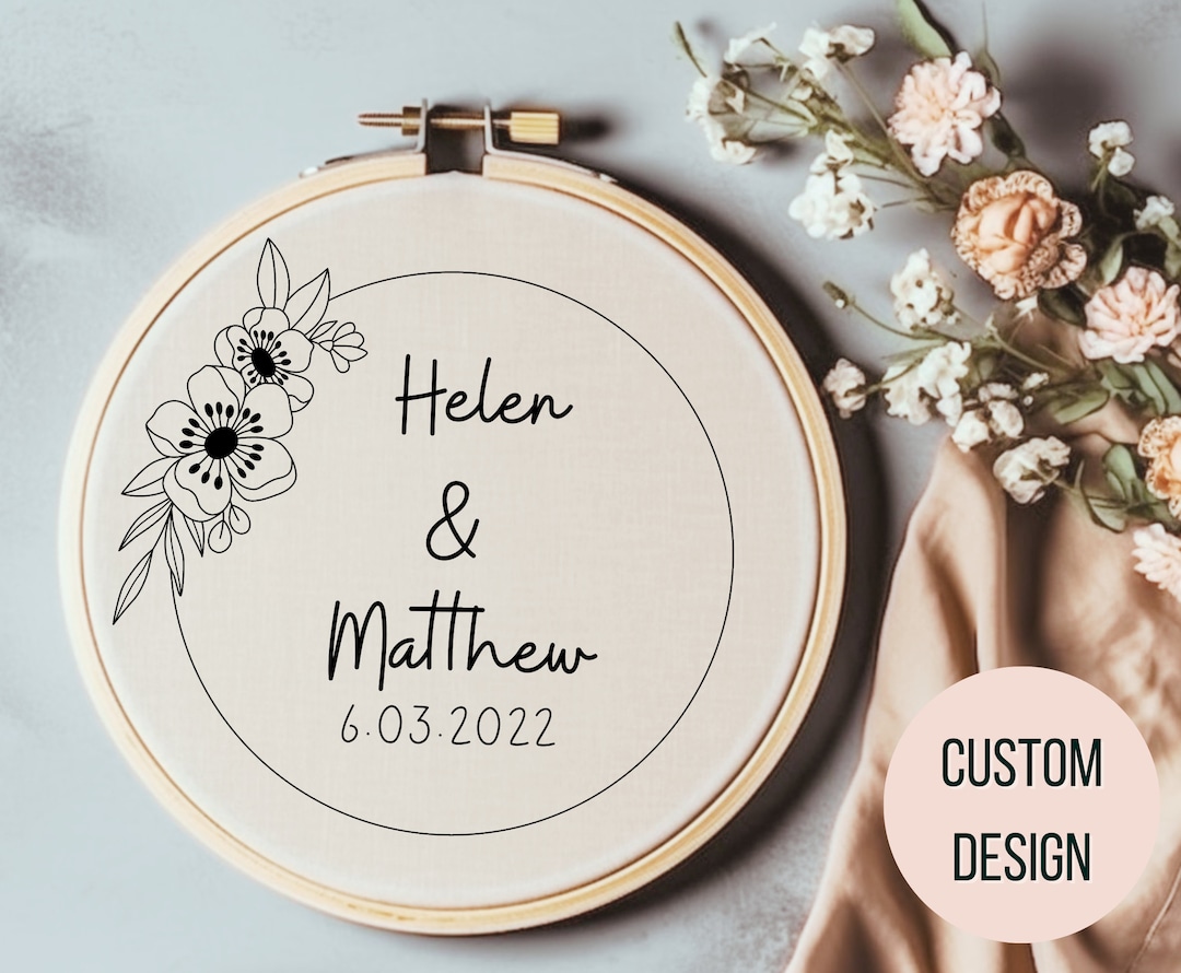 Custom Wedding Names Hand Embroidery Pattern personalized Couples ...